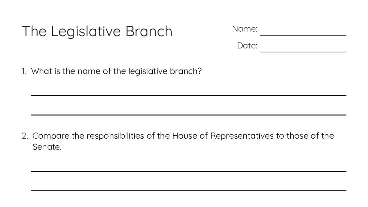 The Legislative Branch - My Worksheet Maker: Create Your Own Worksheets