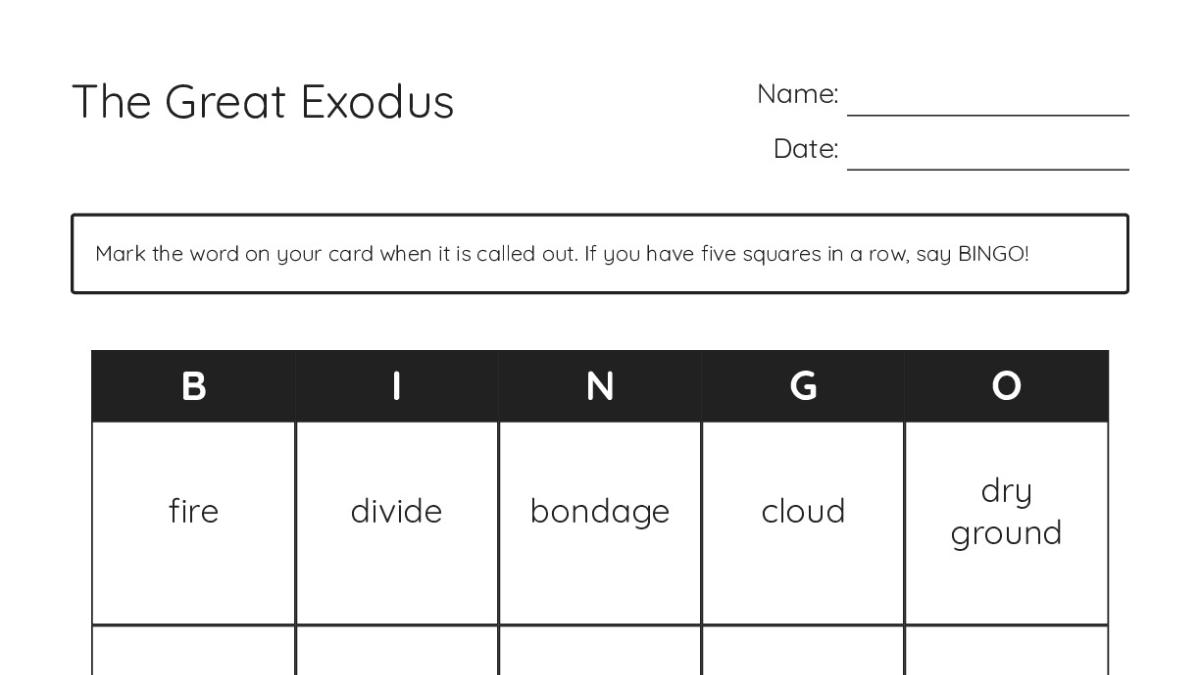 The Great Exodus - My Bingo Maker: Create Your Own Bingo Cards