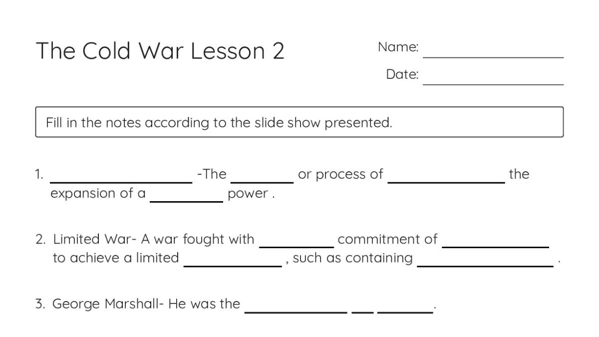 The Cold War Lesson 2 - My Worksheet Maker: Create Your Own Worksheets