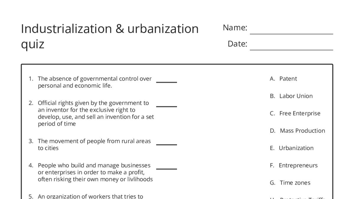 Industrialization & urbanization quiz - My Worksheet Maker: Create Your ...