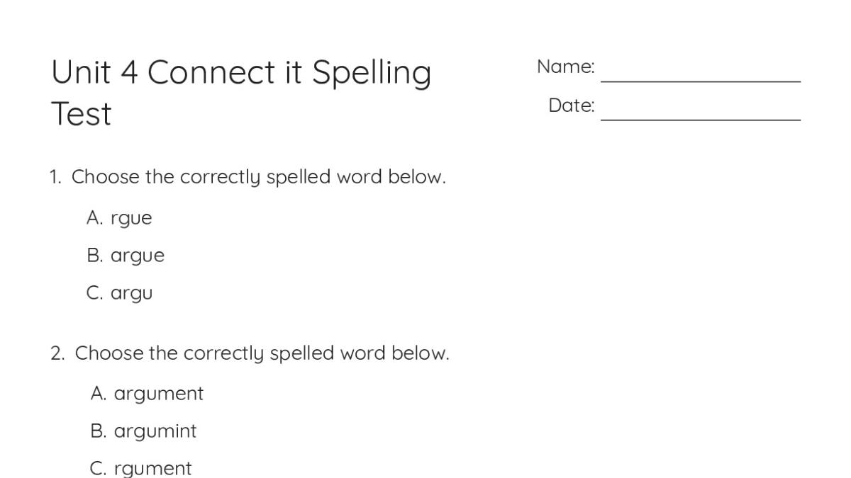 Unit 4 Connect it Spelling Test - My Worksheet Maker: Create Your Own ...