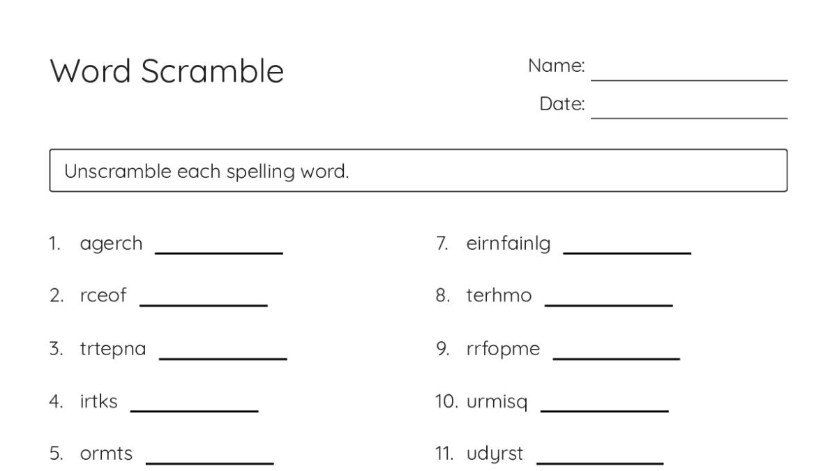 Word Scramble - My Worksheet Maker: Create Your Own Worksheets