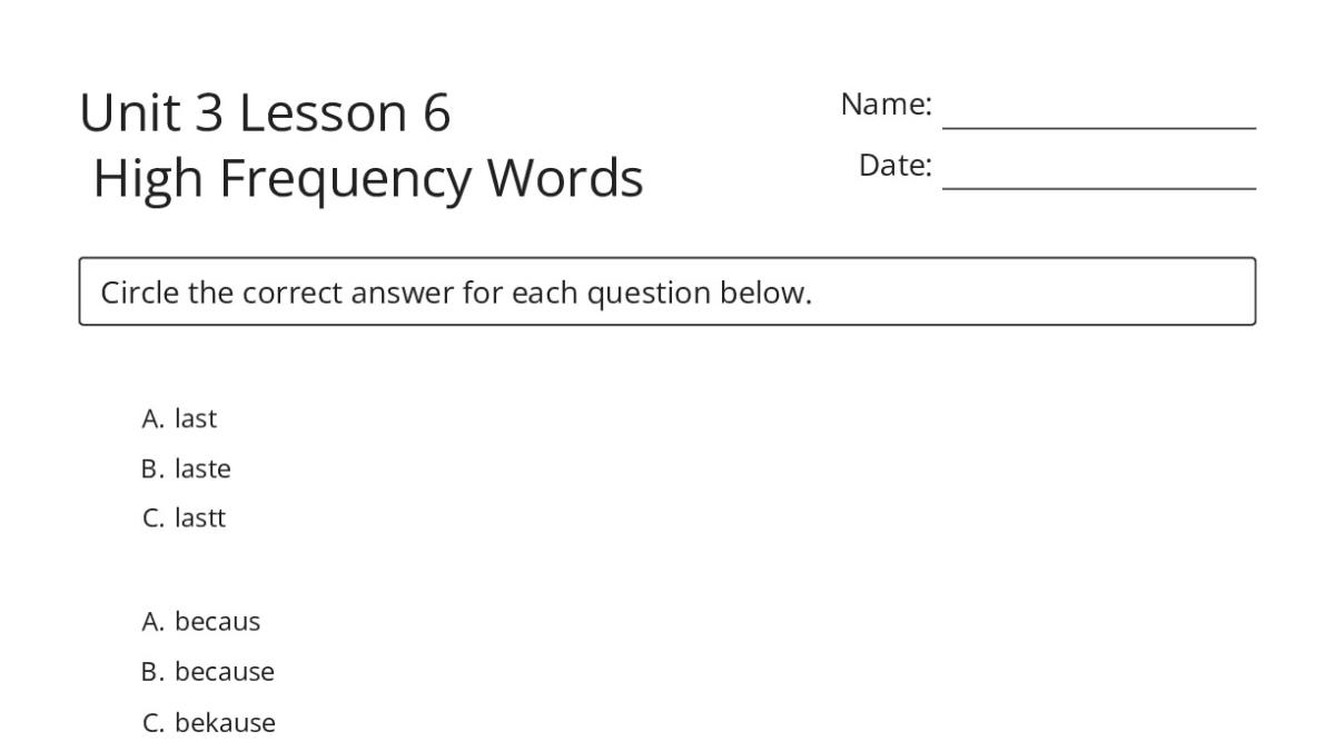 Unit 3 Lesson 6 High Frequency Words - My Worksheet Maker: Create Your ...