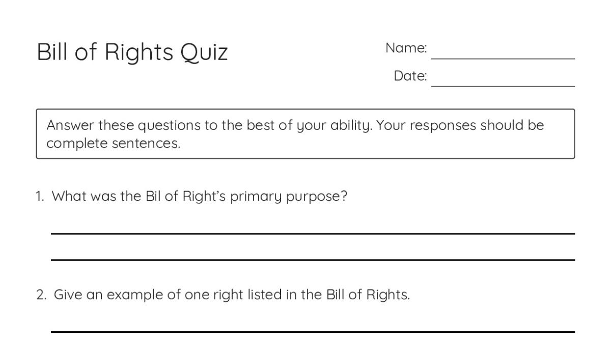Bill of Rights Quiz - My Worksheet Maker: Create Your Own Worksheets