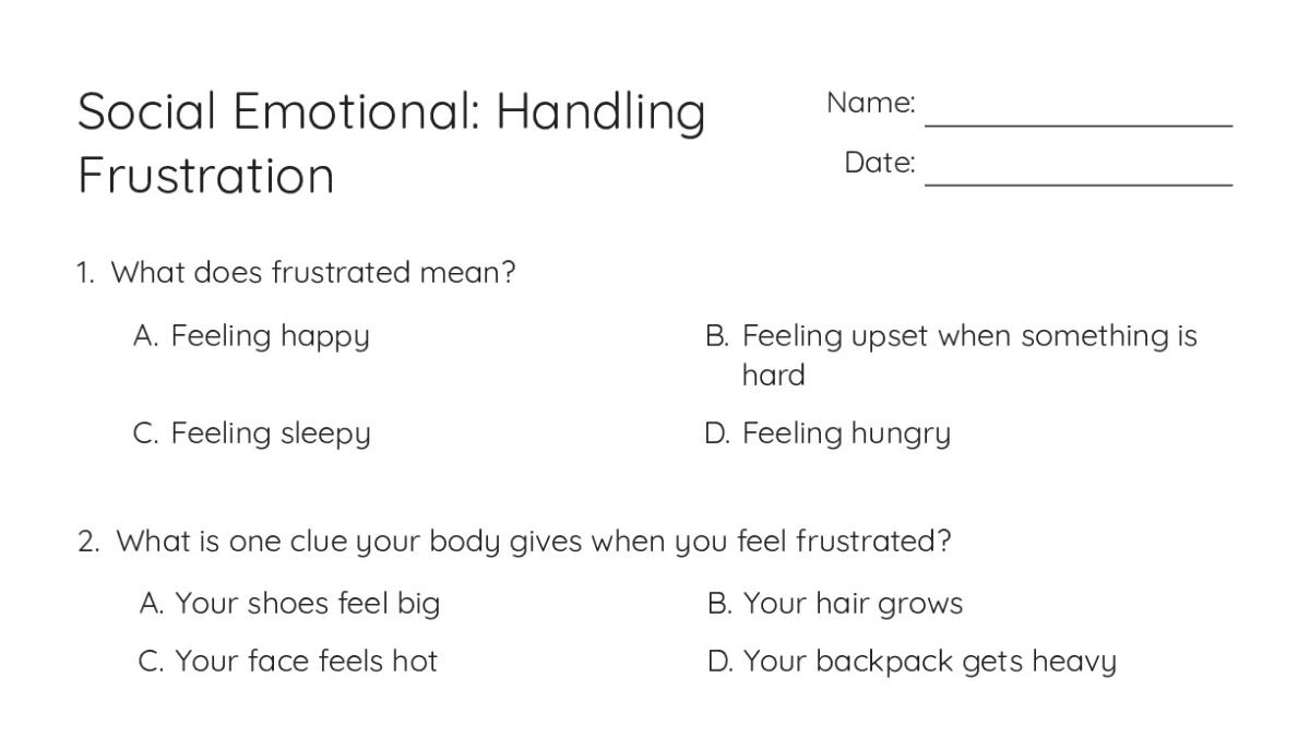 Social Emotional: Handling Frustration - My Worksheet Maker: Create ...