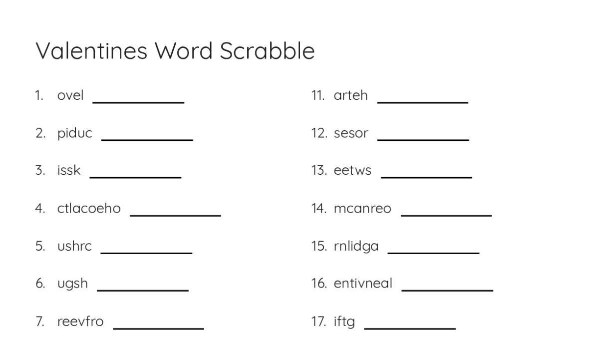 Valentines Word Scrabble - My Worksheet Maker: Create Your Own Worksheets