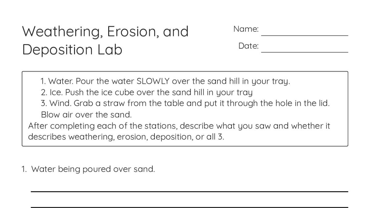 Weathering, Erosion, and Deposition Lab - My Worksheet Maker: Create ...