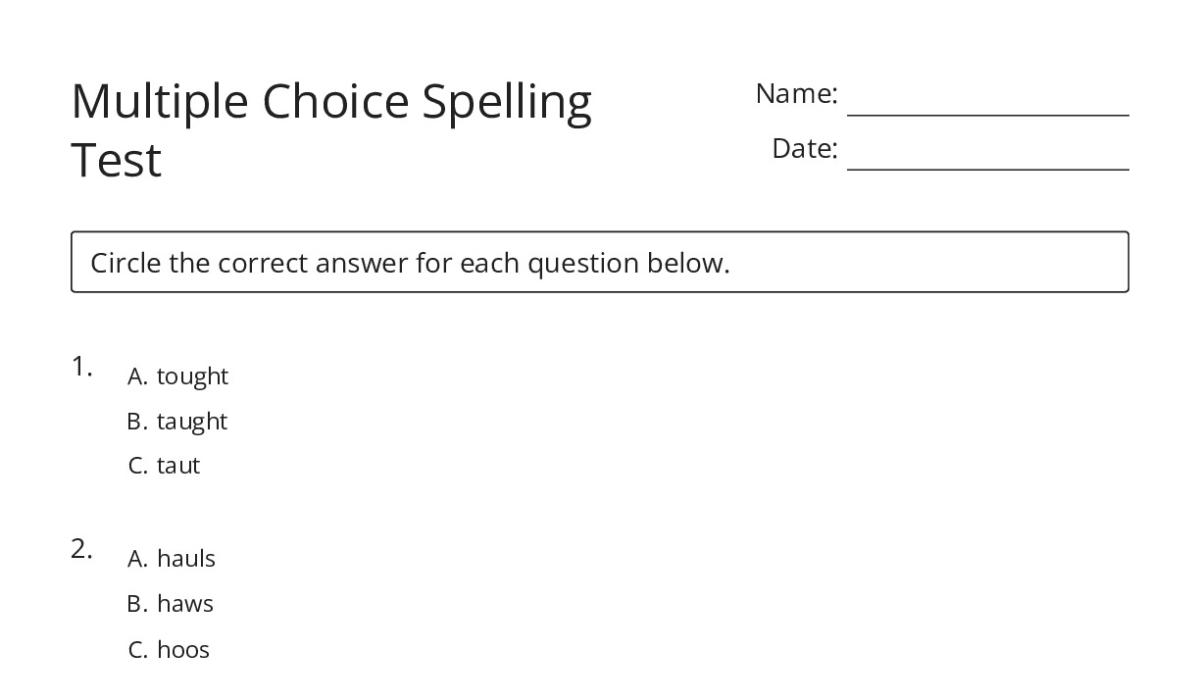 Multiple Choice Spelling Test - My Worksheet Maker: Create Your Own ...