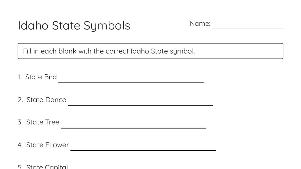 Idaho State Symbols - My Worksheet Maker: Create Your Own Worksheets