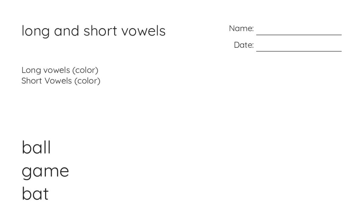 long and short vowels - My Worksheet Maker: Create Your Own Worksheets