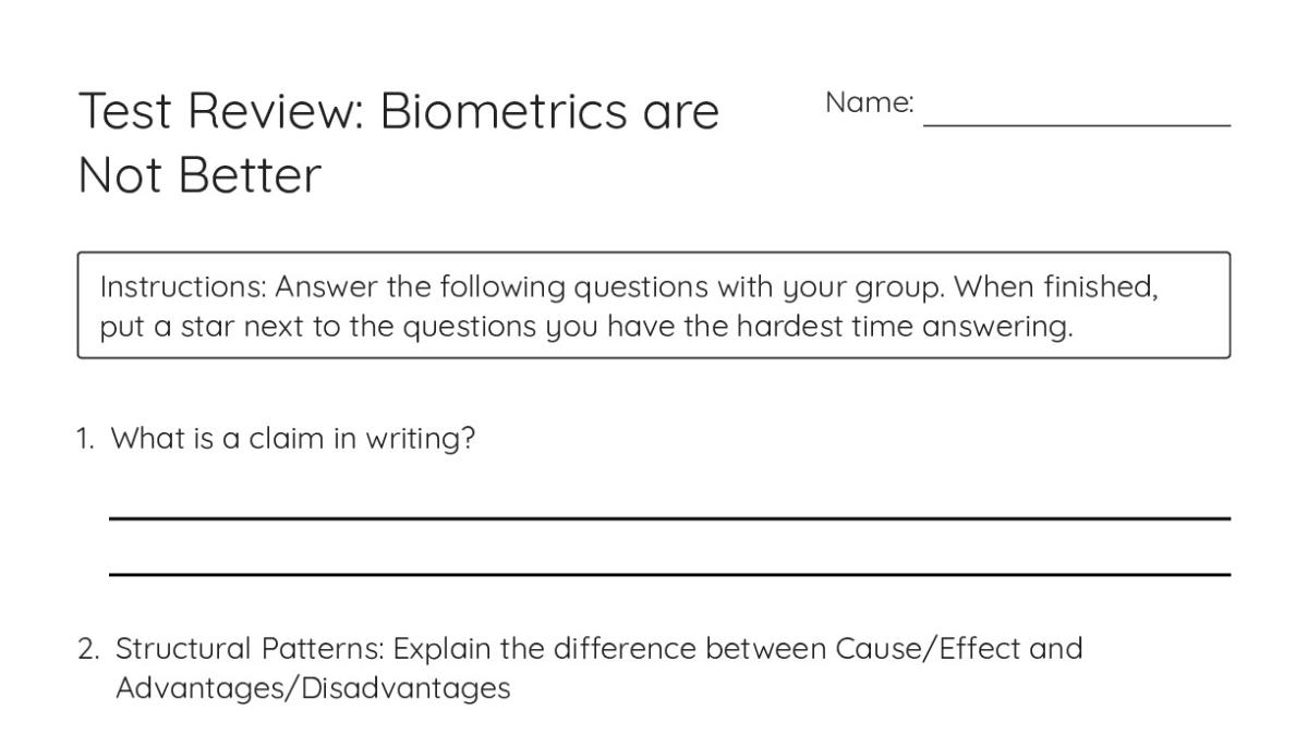 Test Review: Biometrics are Not Better - My Worksheet Maker: Create ...