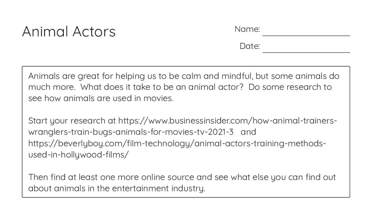Animal Actors - My Worksheet Maker: Create Your Own Worksheets