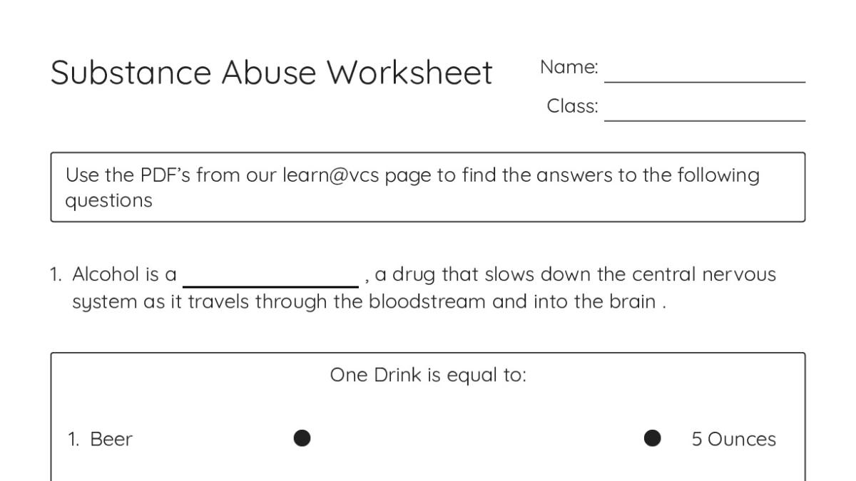 Substance Abuse Worksheet - My Worksheet Maker: Create Your Own Worksheets