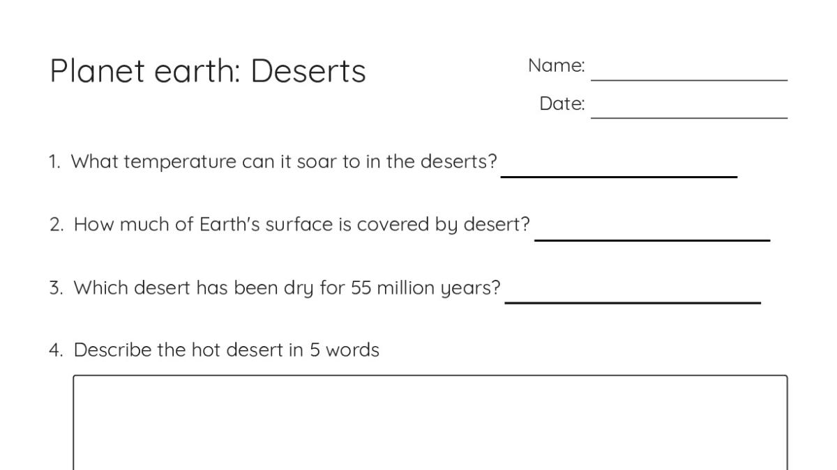 Planet earth: Deserts - My Worksheet Maker: Create Your Own Worksheets