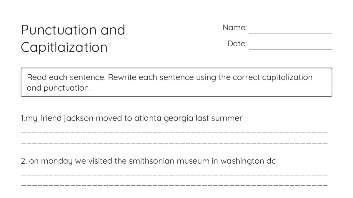 Punctuation and Capitlaization - My Worksheet Maker: Create Your Own ...