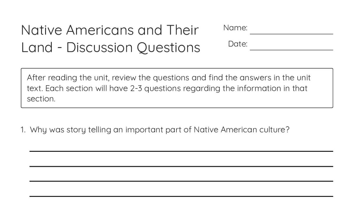 Native Americans and Their Land - Discussion Questions - My Worksheet ...