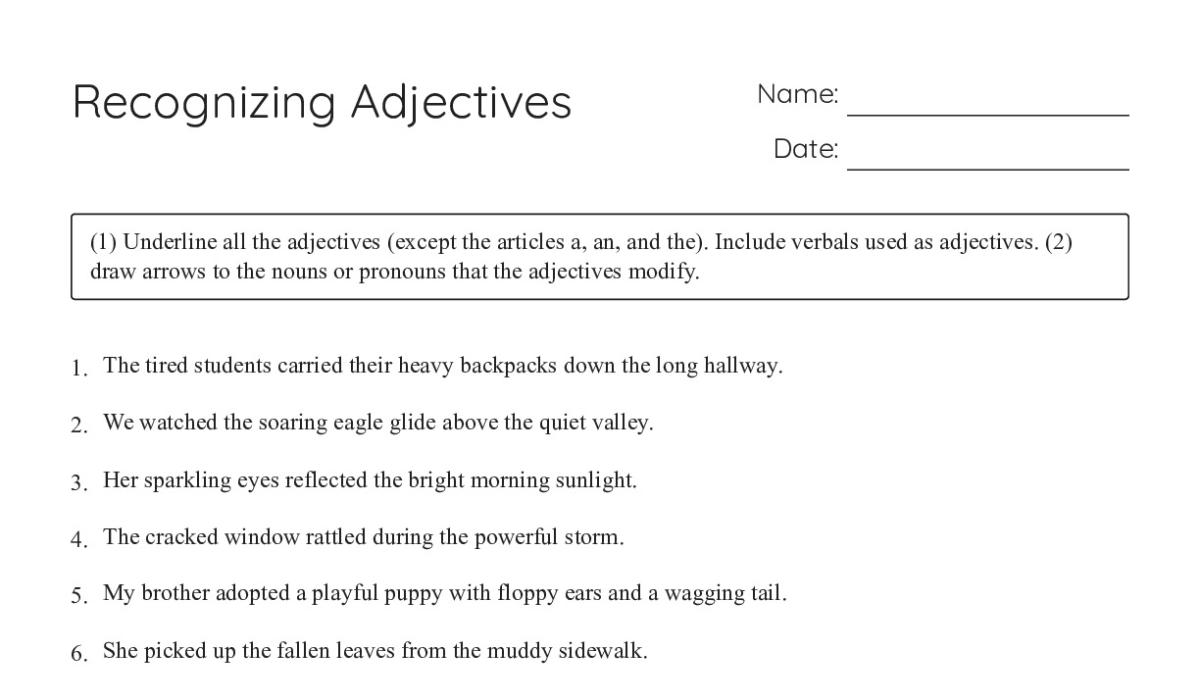 Recognizing Adjectives - My Worksheet Maker: Create Your Own Worksheets