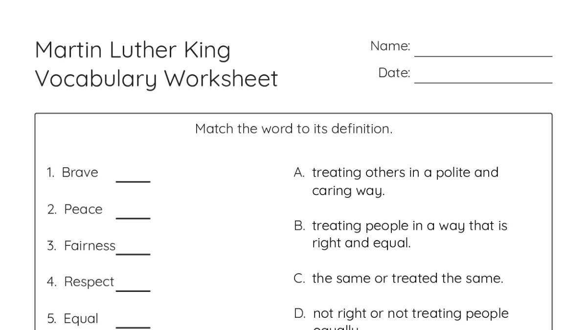 Martin Luther King Vocabulary Worksheet - My Worksheet Maker: Create ...