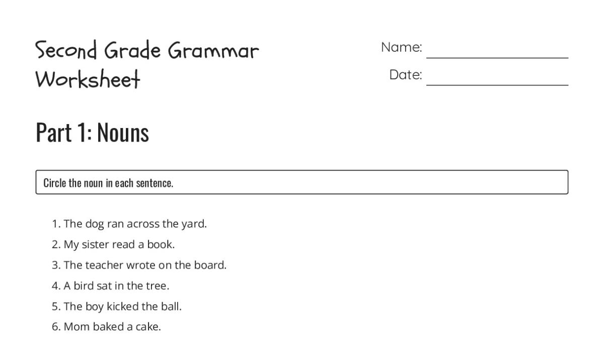 Second Grade Grammar Worksheet - My Worksheet Maker: Create Your Own ...