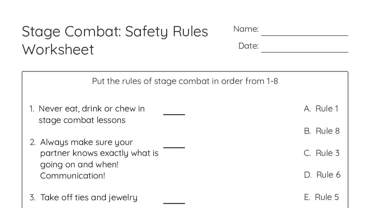 Stage Combat: Safety Rules Worksheet - My Worksheet Maker: Create Your ...