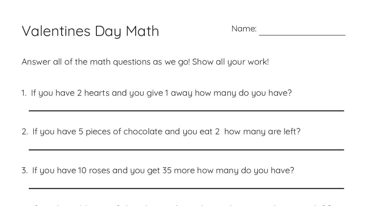 Valentines Day Math - My Worksheet Maker: Create Your Own Worksheets