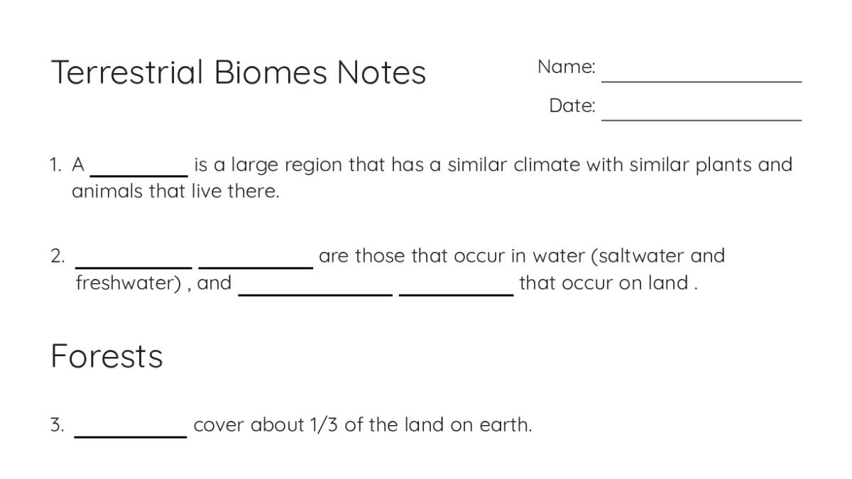 Terrestrial Biomes Notes - My Worksheet Maker: Create Your Own Worksheets