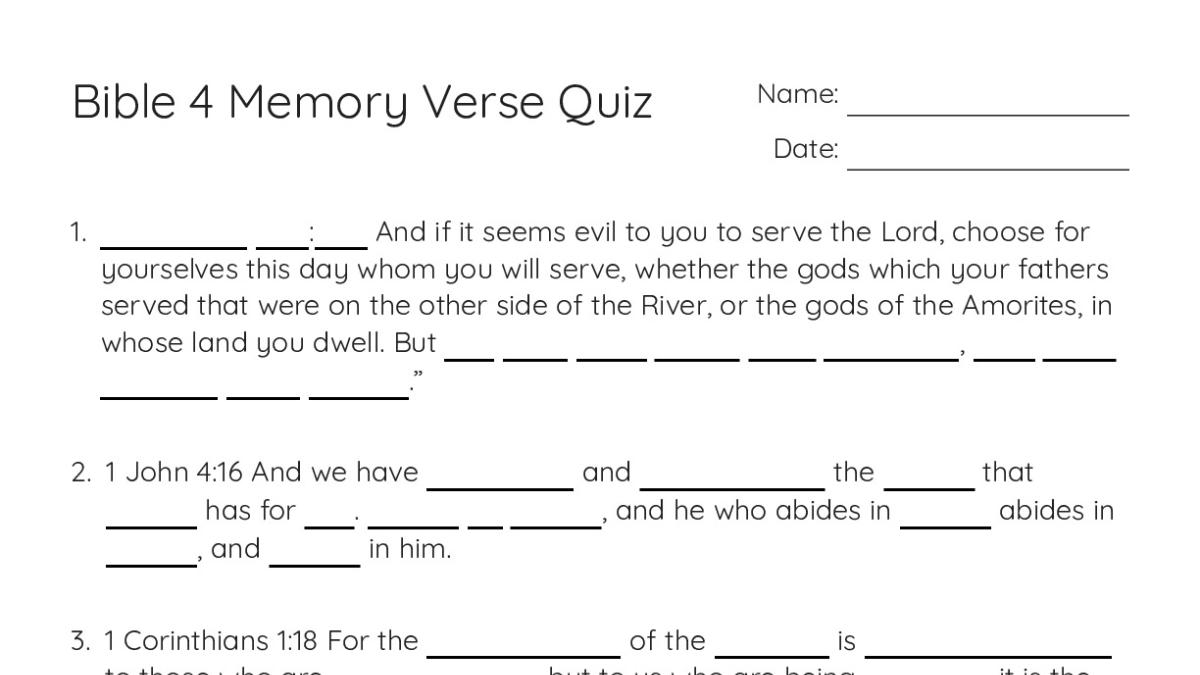 Bible 4 Memory Verse Quiz - My Worksheet Maker: Create Your Own Worksheets
