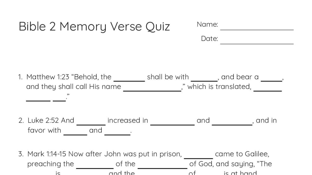 Bible 2 Memory Verse Quiz - My Worksheet Maker: Create Your Own Worksheets