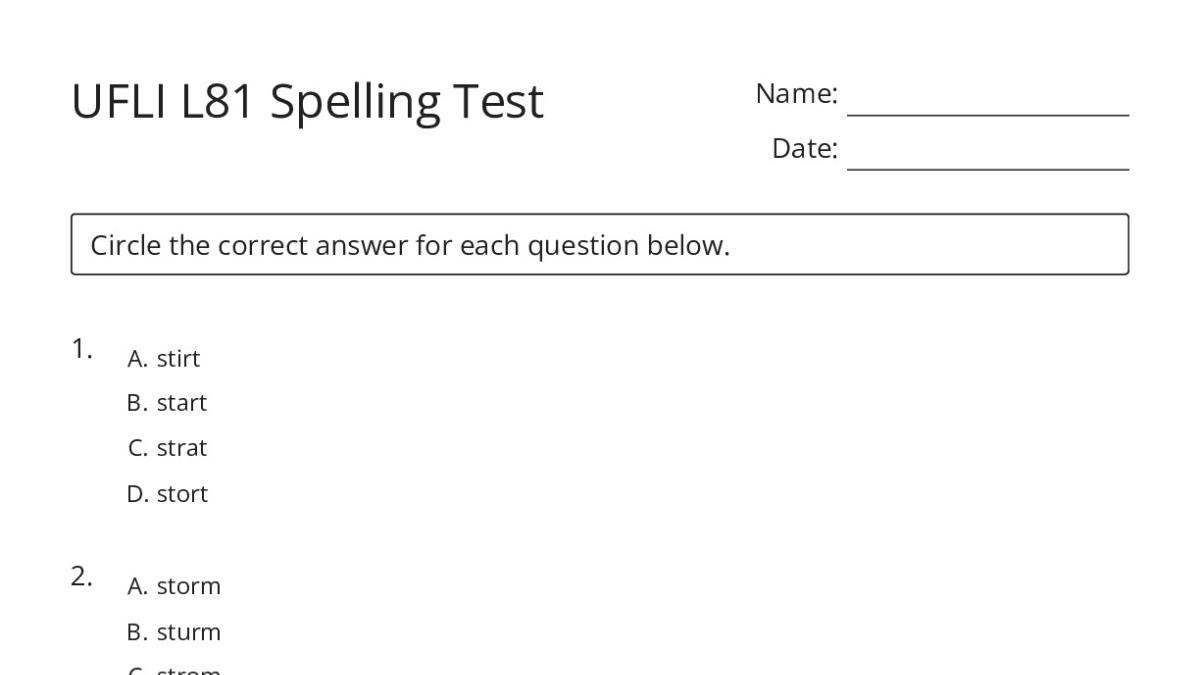 UFLI L81 Spelling Test - My Worksheet Maker: Create Your Own Worksheets