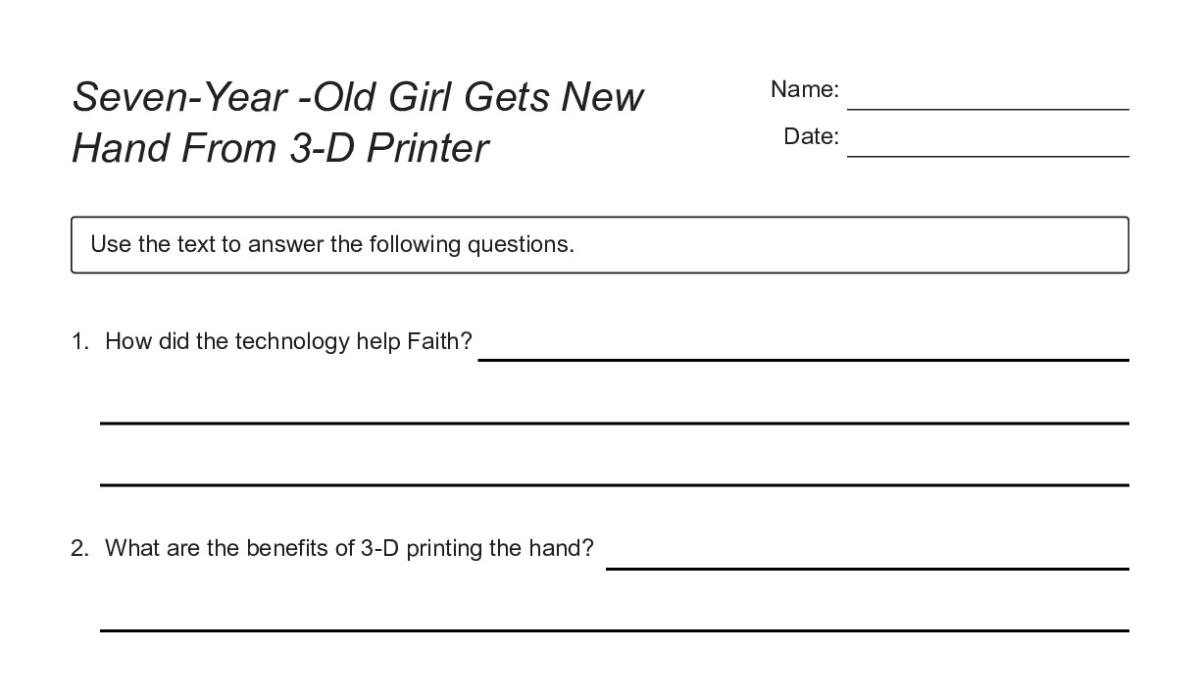 Seven-Year -Old Girl Gets New Hand From 3-D Printer - My Worksheet ...