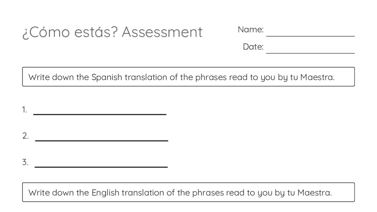 ¿Cómo estás? Assessment - My Worksheet Maker: Create Your Own Worksheets
