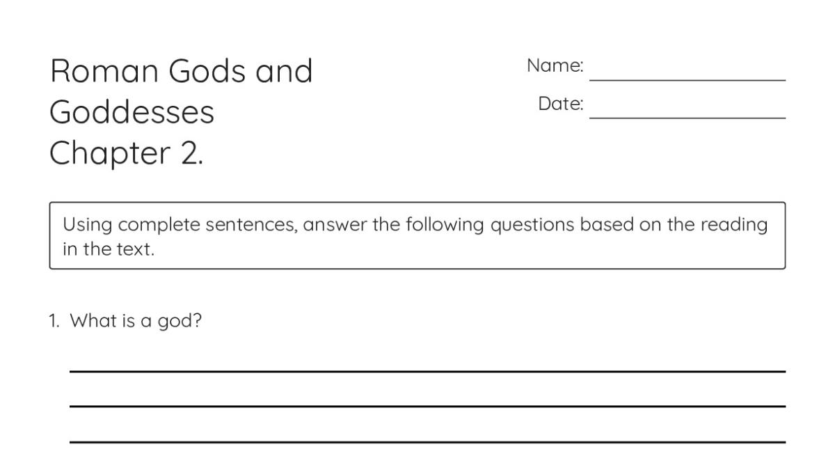 Roman Gods and Goddesses Chapter 2. - My Worksheet Maker: Create Your ...