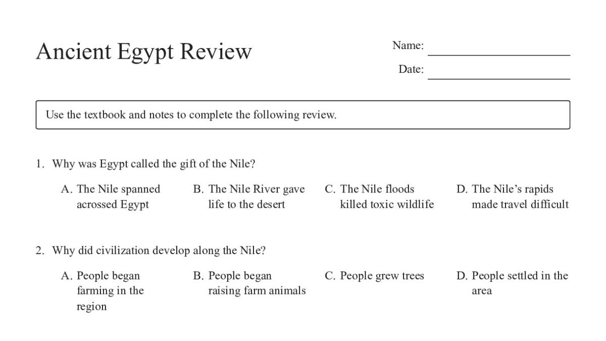 Ancient Egypt Review - My Worksheet Maker: Create Your Own Worksheets
