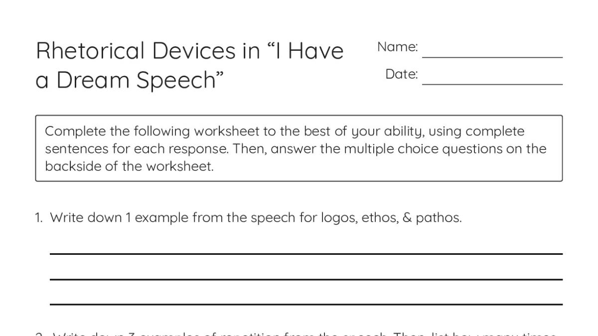 Rhetorical Devices in “I Have a Dream Speech” - My Worksheet Maker ...
