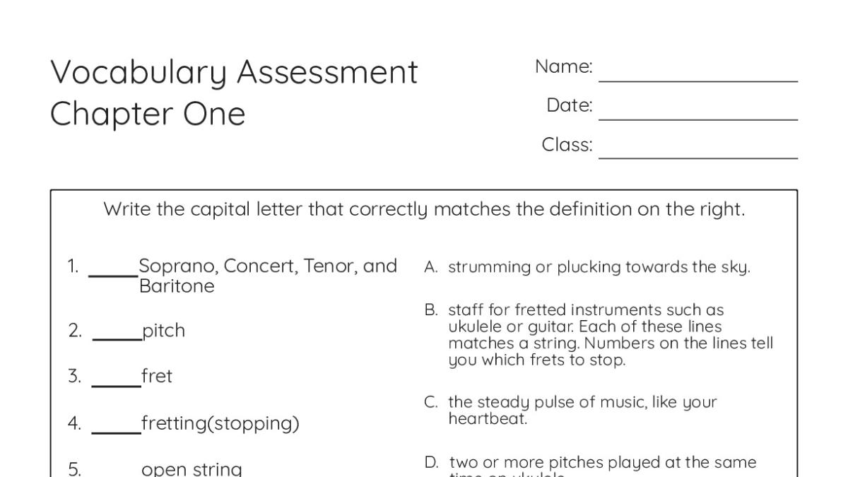 Vocabulary Assessment Chapter One - My Worksheet Maker: Create Your Own ...
