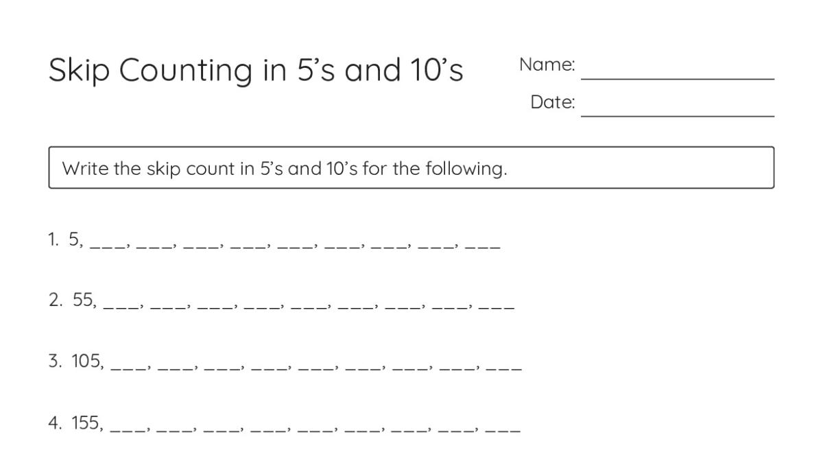 Skip Counting in 5’s and 10’s - My Worksheet Maker: Create Your Own ...