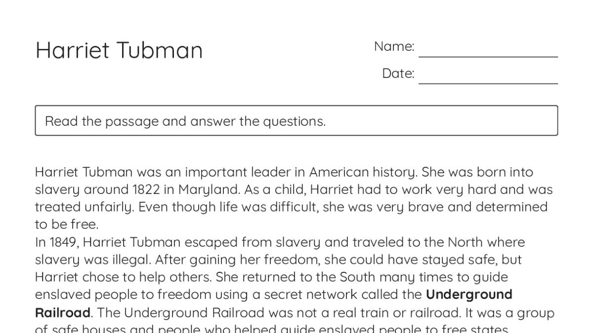 Harriet Tubman - My Worksheet Maker: Create Your Own Worksheets