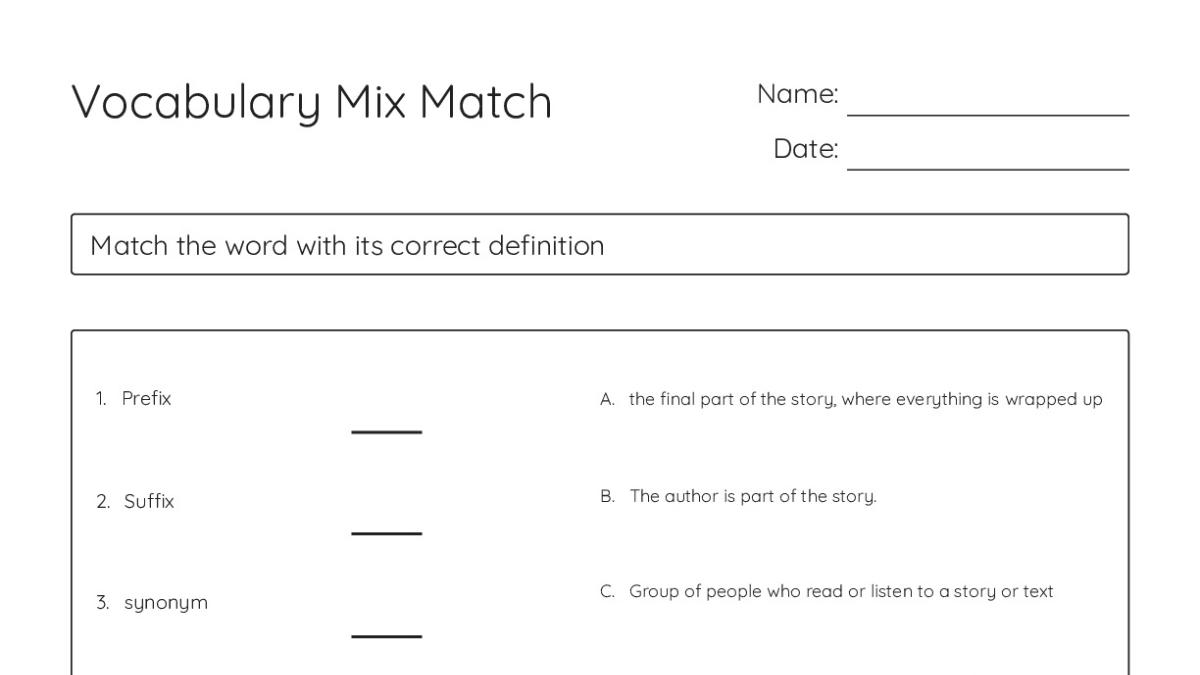 Vocabulary Mix Match - My Worksheet Maker: Create Your Own Worksheets