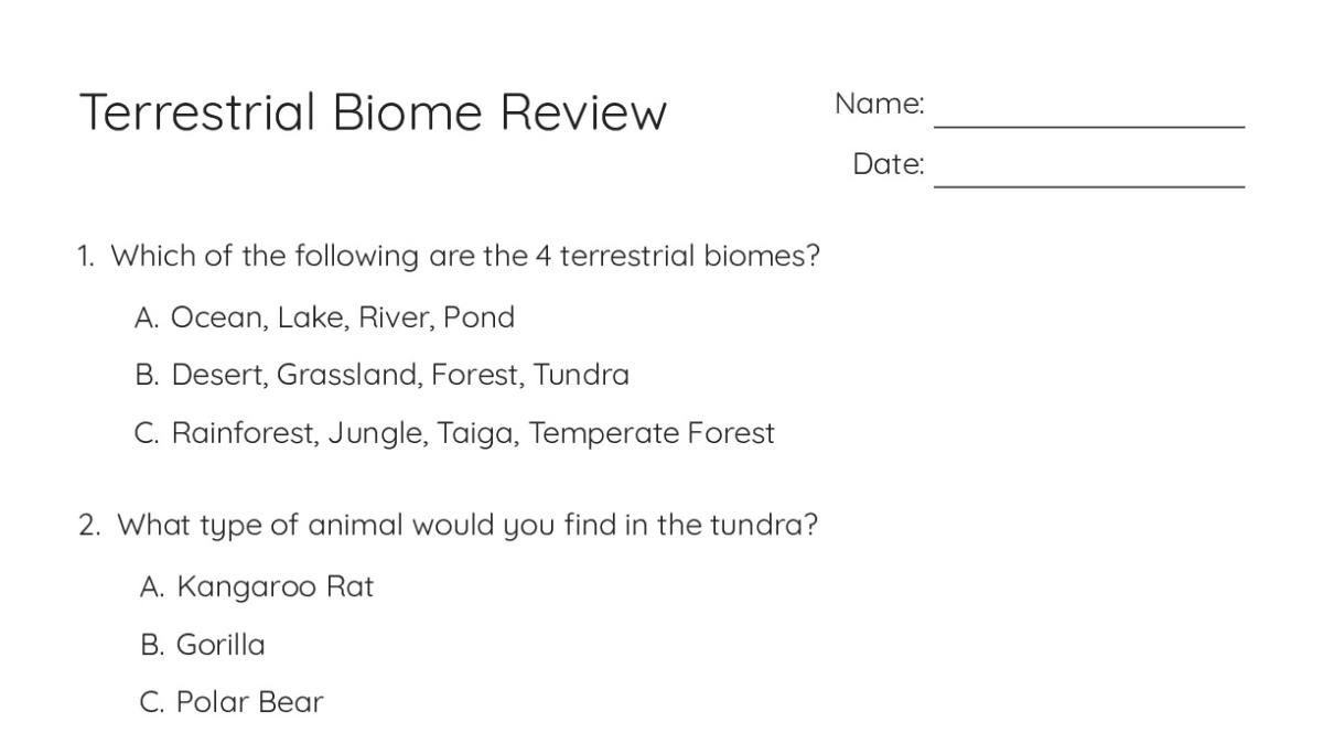 Terrestrial Biome Review - My Worksheet Maker: Create Your Own Worksheets