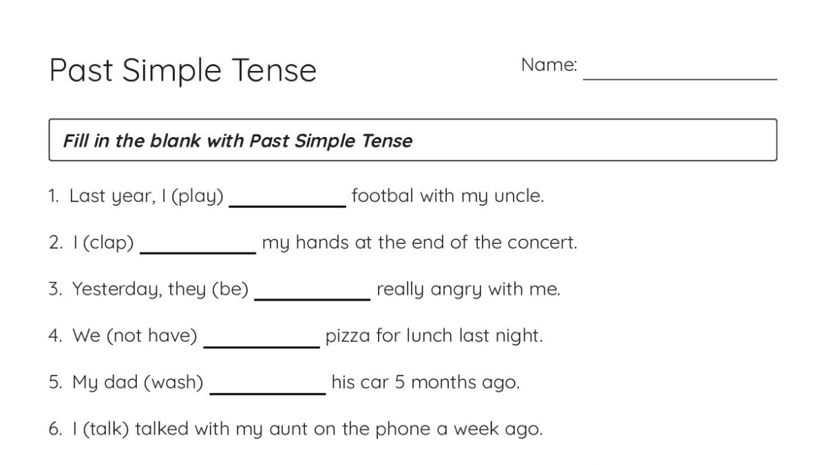 Past Simple Tense - My Worksheet Maker: Create Your Own Worksheets