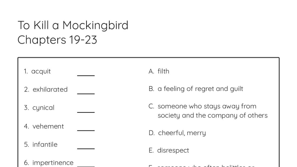 To Kill a Mockingbird Chapters 19-23 - My Worksheet Maker: Create Your ...