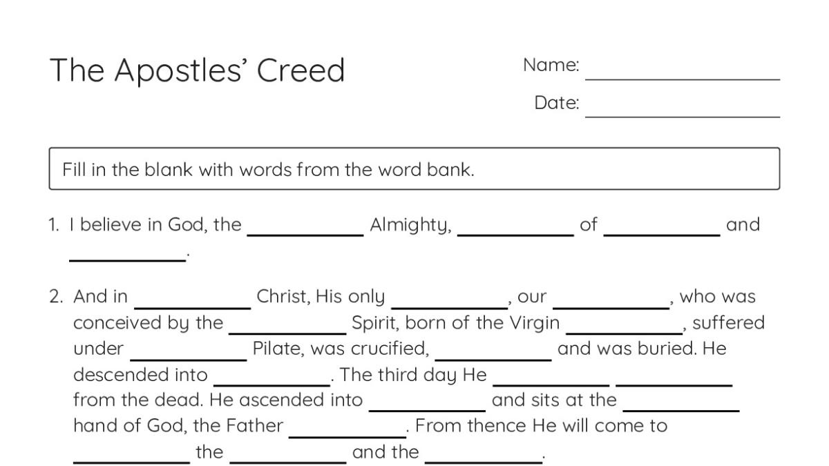 The Apostles’ Creed - My Worksheet Maker: Create Your Own Worksheets