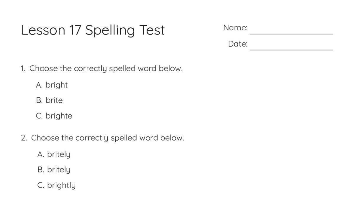 Lesson 17 Spelling Test - My Worksheet Maker: Create Your Own Worksheets