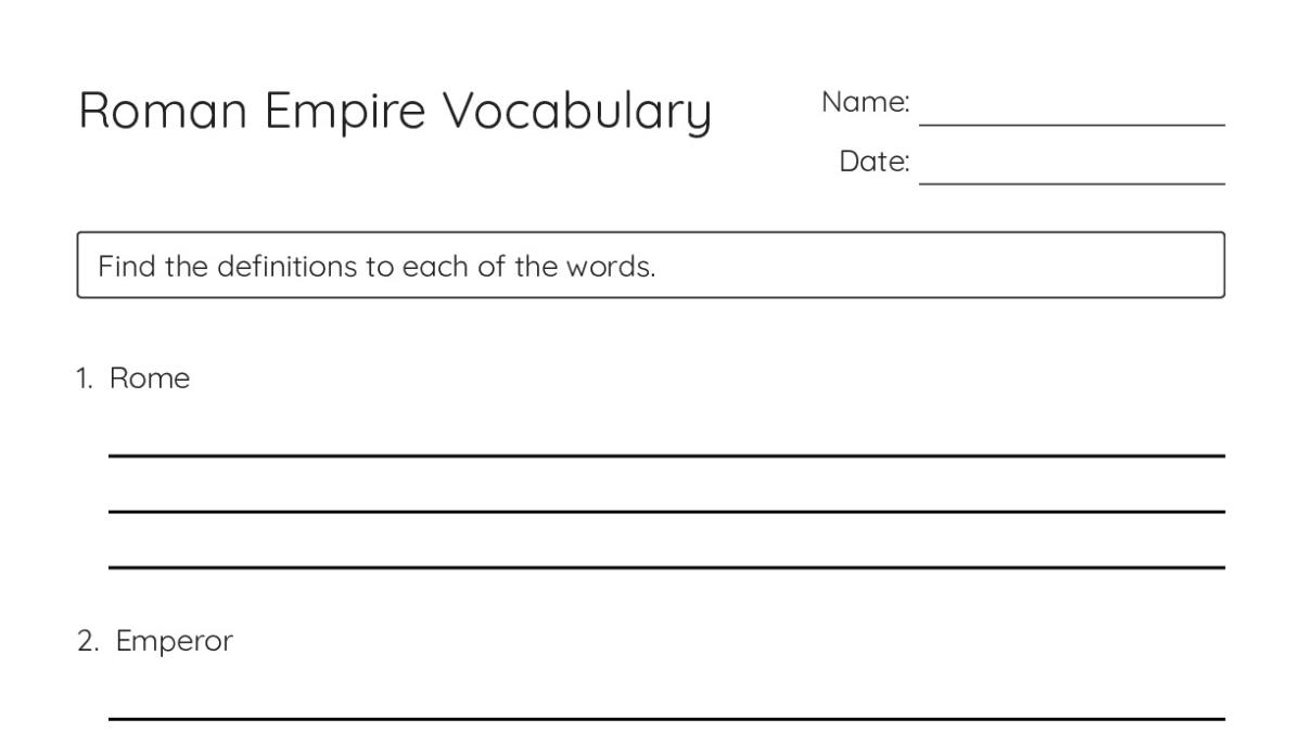 Roman Empire Vocabulary - My Worksheet Maker: Create Your Own Worksheets