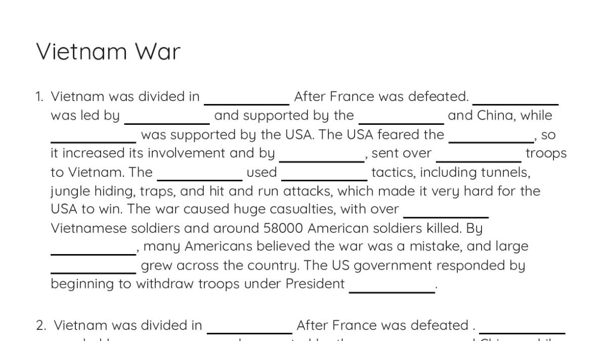 Vietnam War - My Worksheet Maker: Create Your Own Worksheets