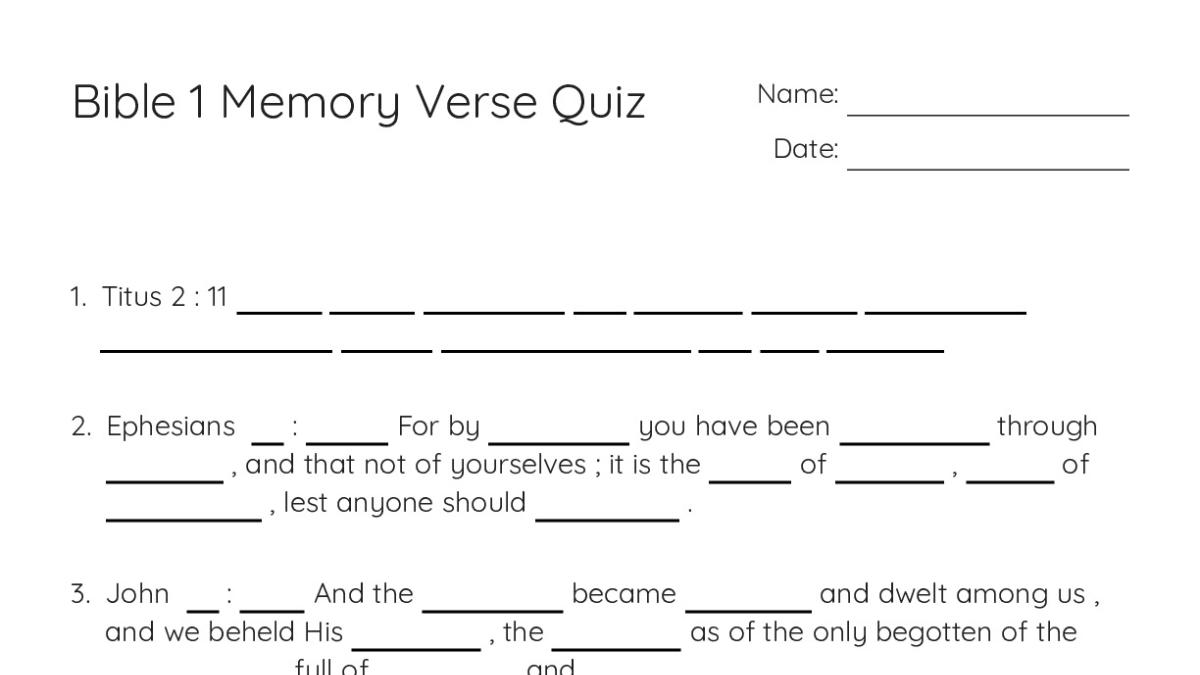 Bible 1 Memory Verse Quiz - My Worksheet Maker: Create Your Own Worksheets