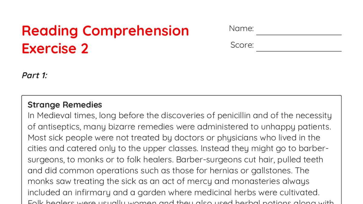 Reading Comprehension Exercise 2 - My Worksheet Maker: Create Your Own ...