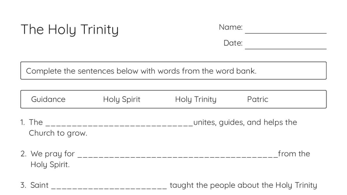 The Holy Trinity - My Worksheet Maker: Create Your Own Worksheets