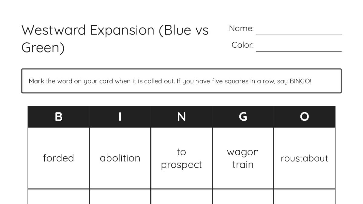 Westward Expansion (Blue vs Green) - My Bingo Maker: Create Your Own ...