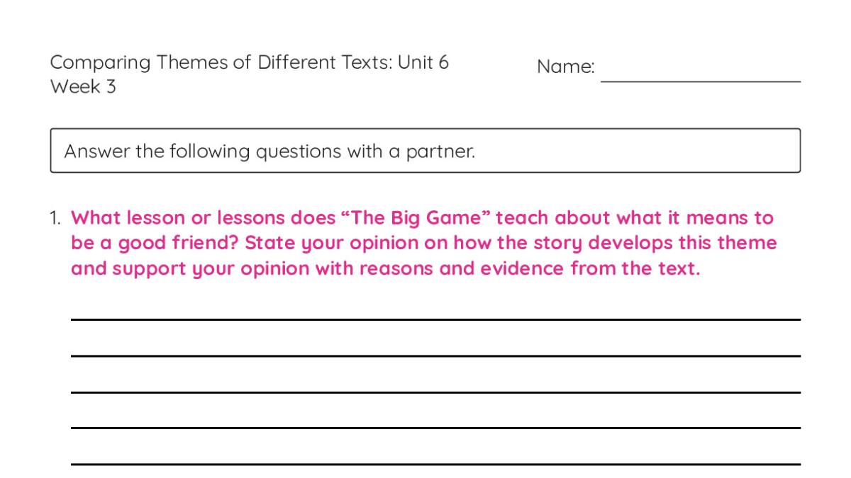 Comparing Themes of Different Texts: Unit 6 Week 3 - My Worksheet Maker ...